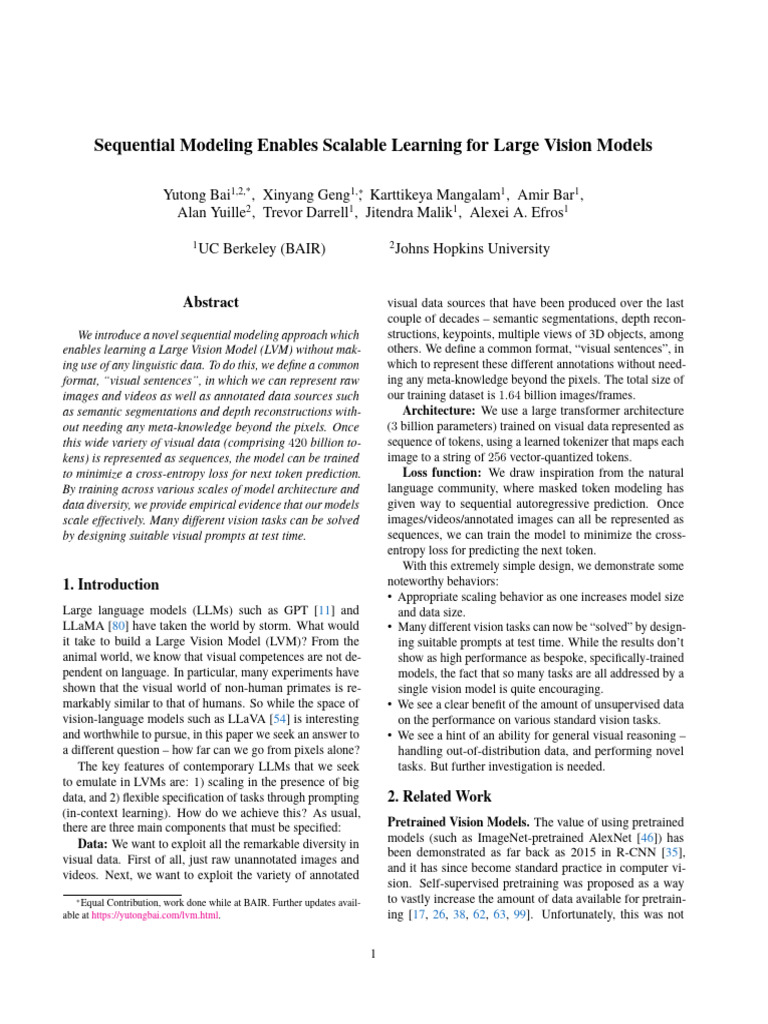 Sequential Modeling Enables Scalable Learning For Large Vision Models | PDF