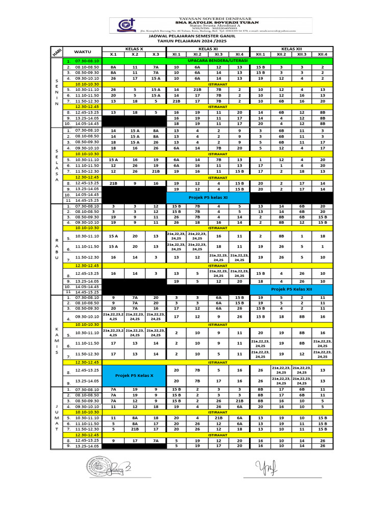 Jadwal Pelajaran - 202425 (Revisi) - 1 | PDF