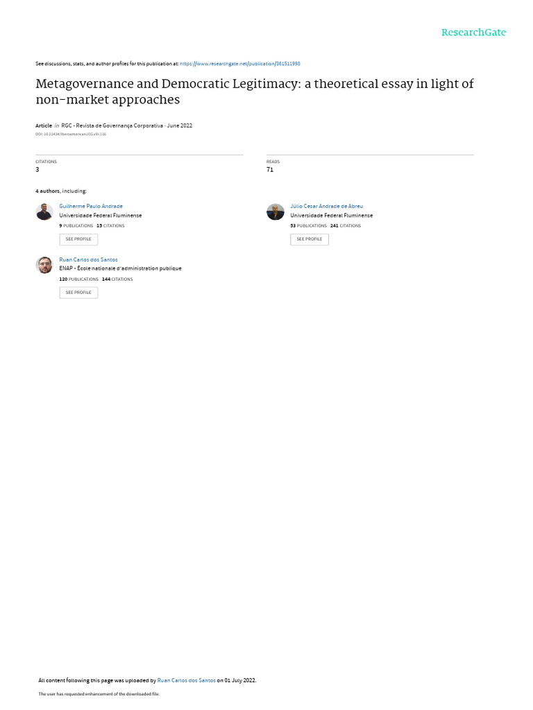 Metagovernance and Democratic Legitimacy: A Theoretical Essay in Light of Non-Market Approaches ...