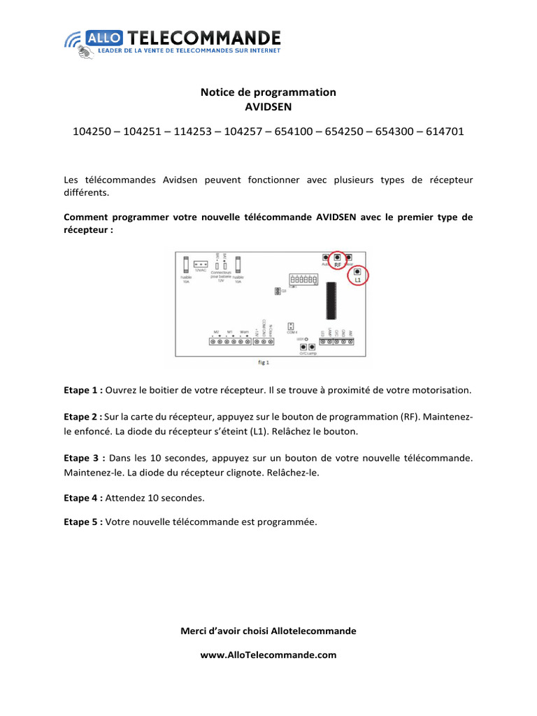 Notice de Programmation AVIDSEN 114253 | PDF