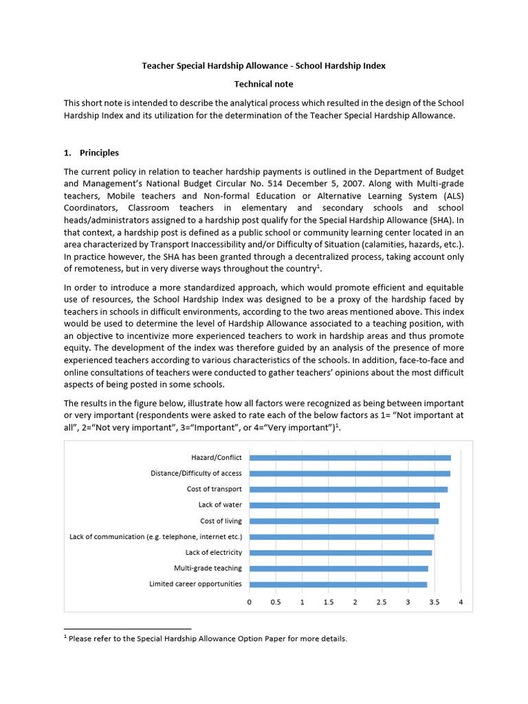Special Hardship Allowance Technical Note | PDF | Cost Of Living | Teachers