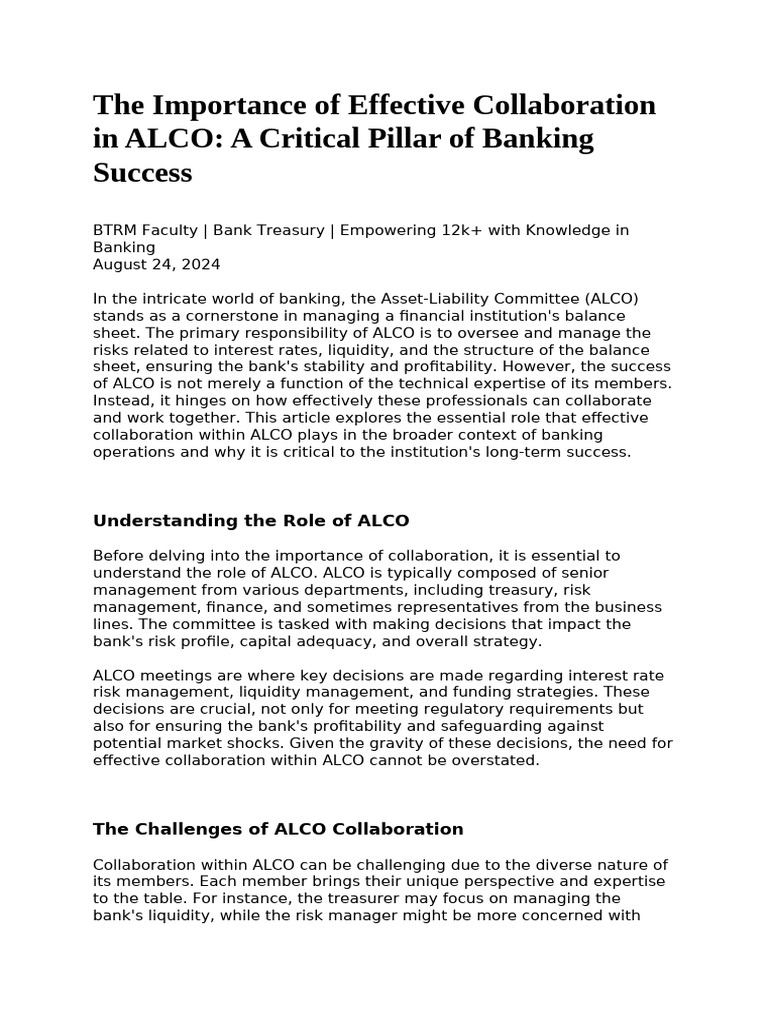 The Importance of Effective Collaboration in ALCO | PDF
