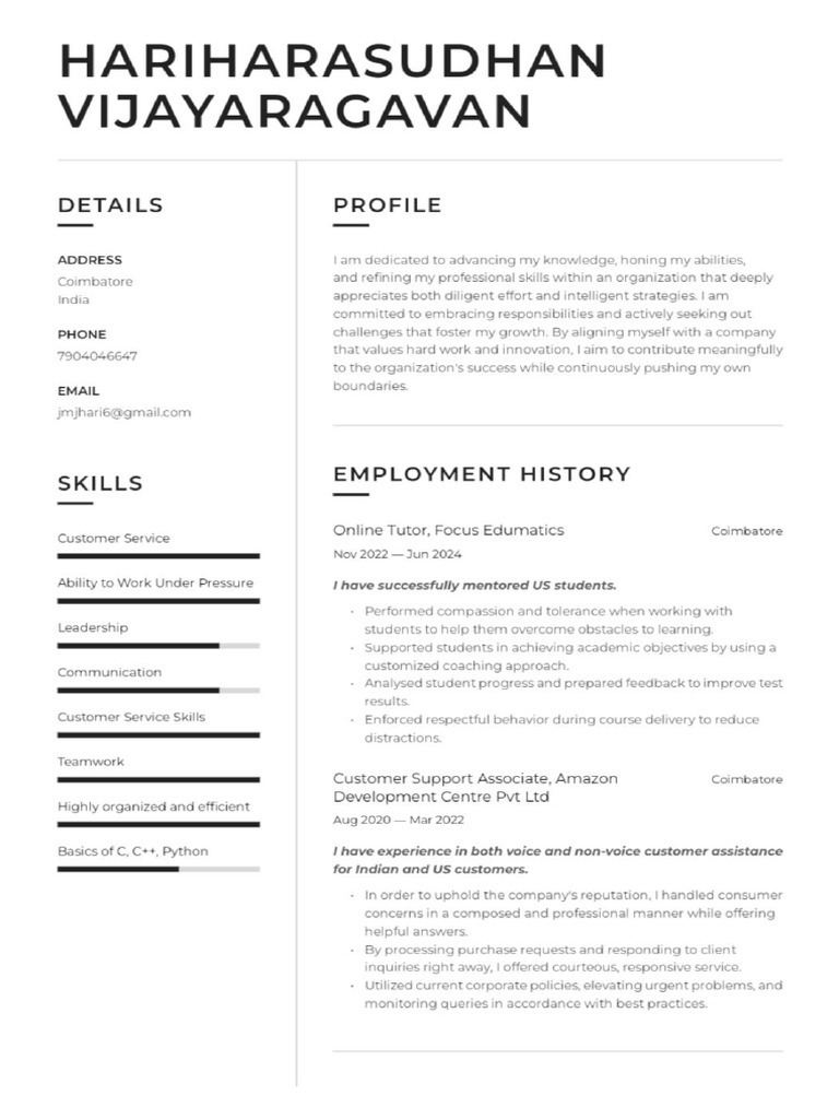 Hariharasudhan Resume New | PDF