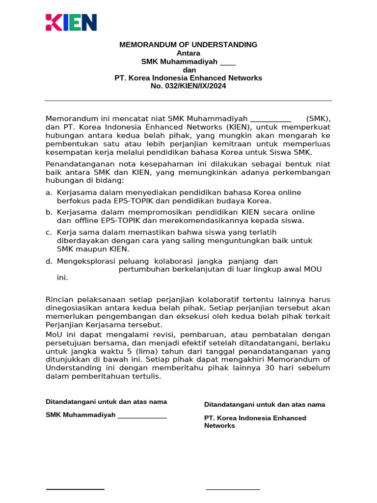 (Draft) MoU - SMK - Muhammadiyah | PDF