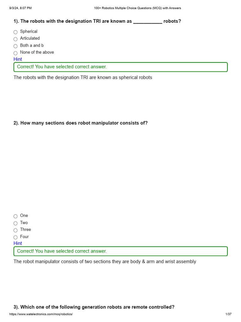100+ Robotics Multiple Choice Questions (MCQ) With Answers | PDF