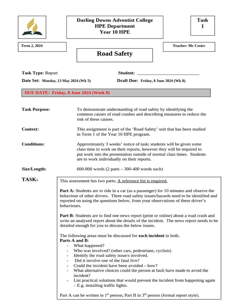 HPE Task 1 - Road Safety | PDF