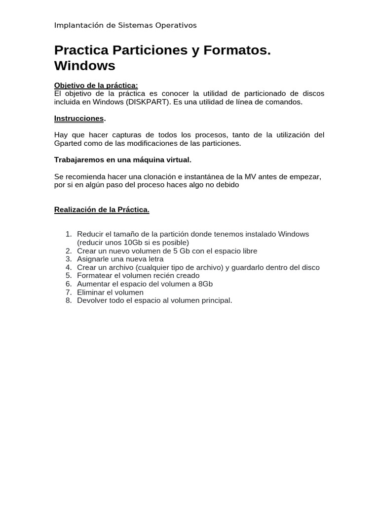 Práctica Particiones Diskpart | PDF