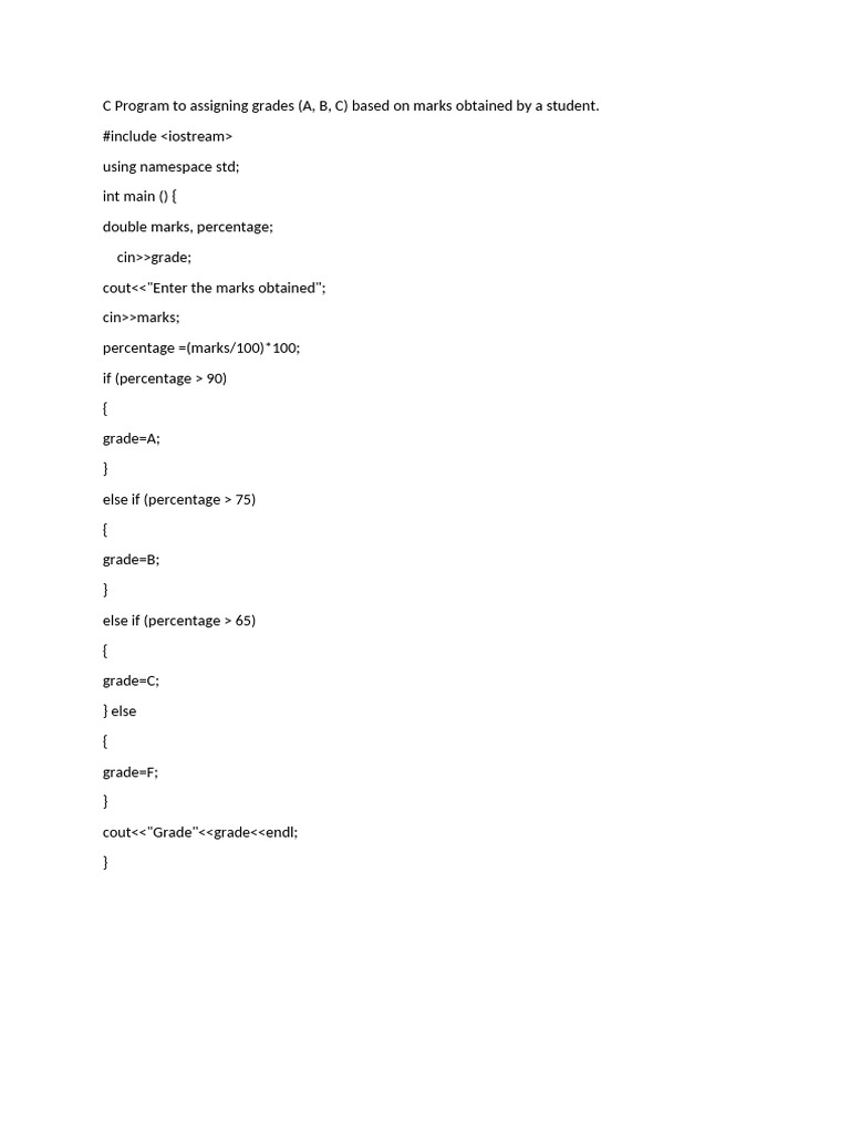 C Program To Assigning Grades | PDF