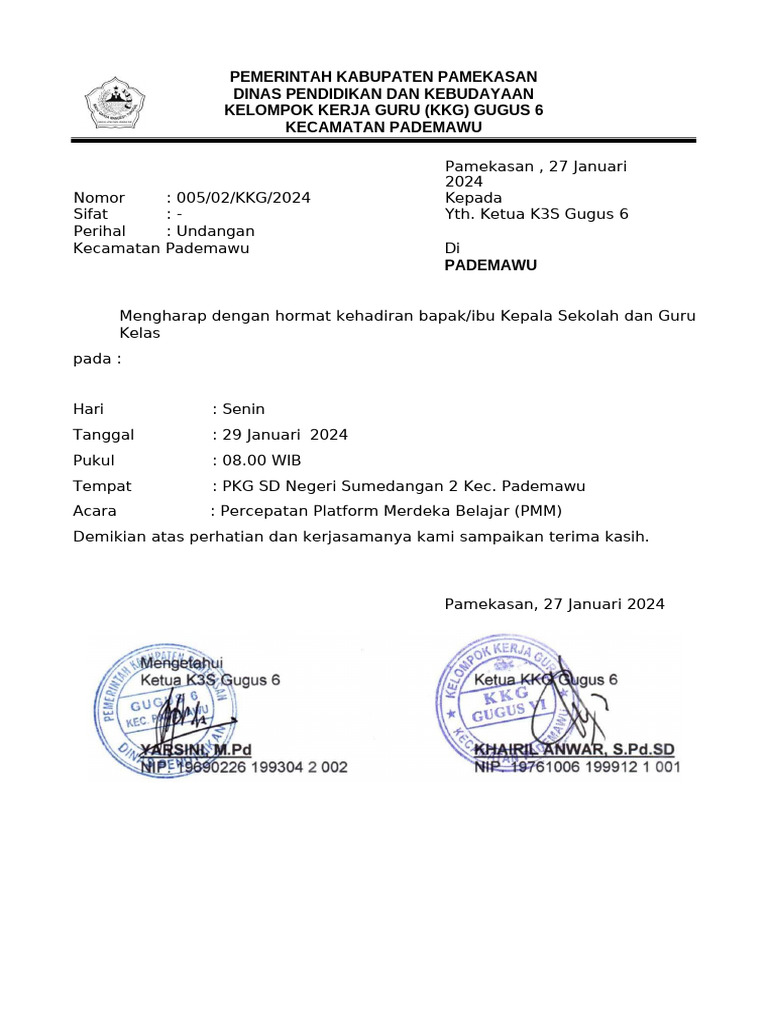 Undangan KKG - 2023 | PDF