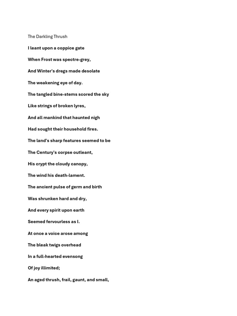 The Darkling Thrush by Thomas Hardy | PDF