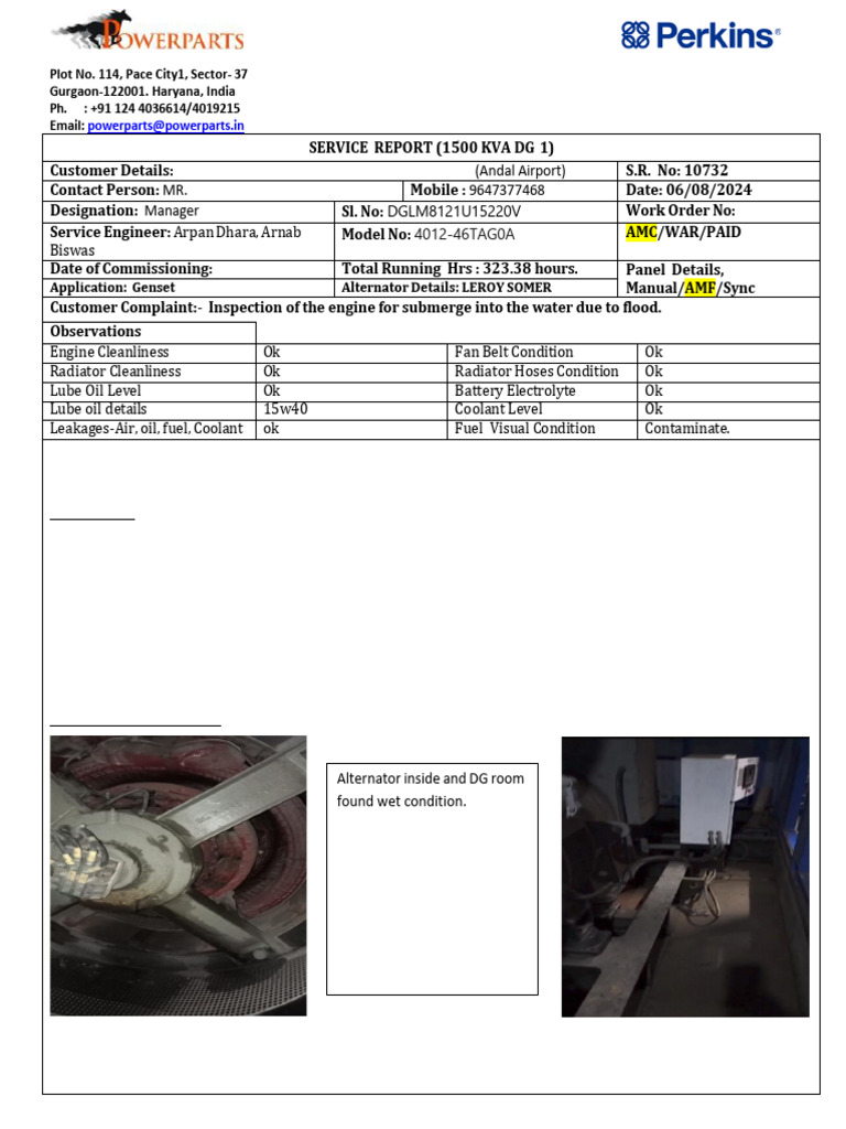 DG Inspection Report for Flood Damage | PDF | Electrical Components ...
