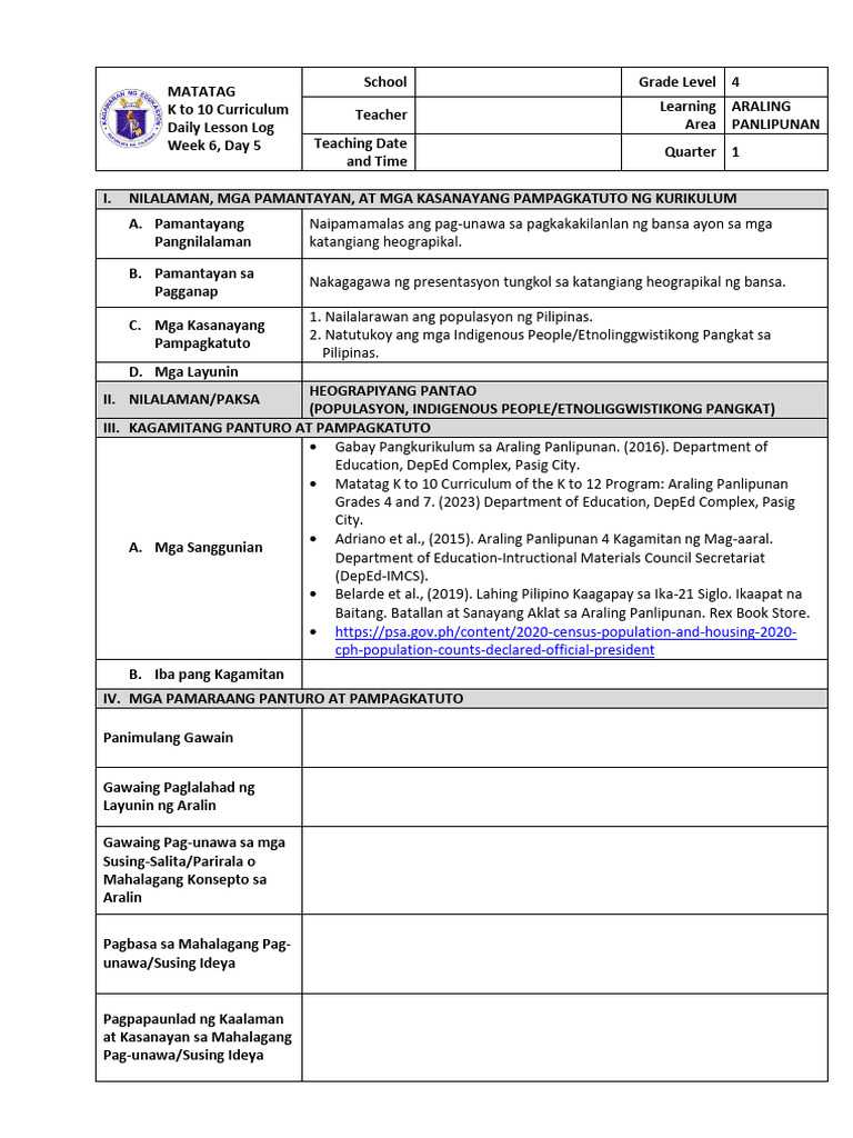 DLL Matatag AP - 4 - Q1 - W6 - Day 5 | PDF