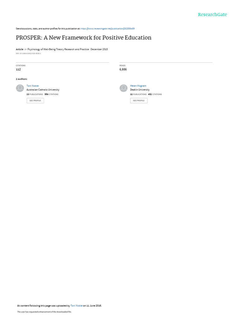 PROSPER A New Framework For Positive Education | PDF