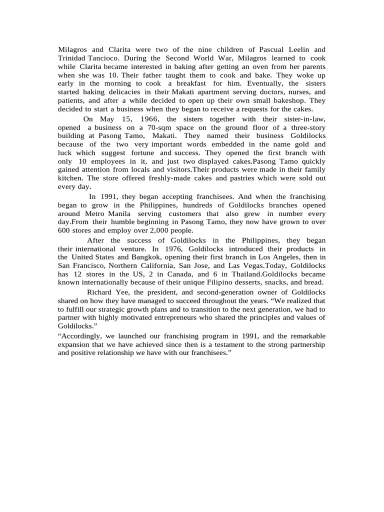 Milagros and Clarita Were Two of The Nine Children - Entrep Report ...