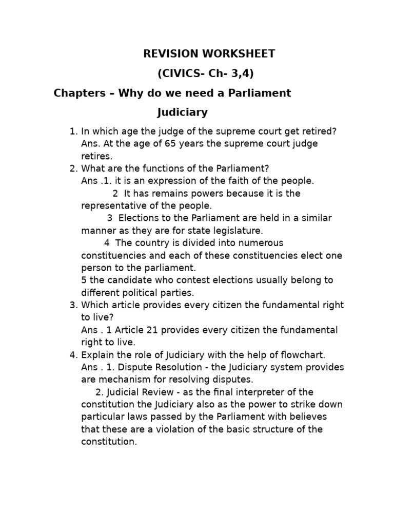Revision Worksheet - Civics (3,4) Term-1 - 2024 | PDF