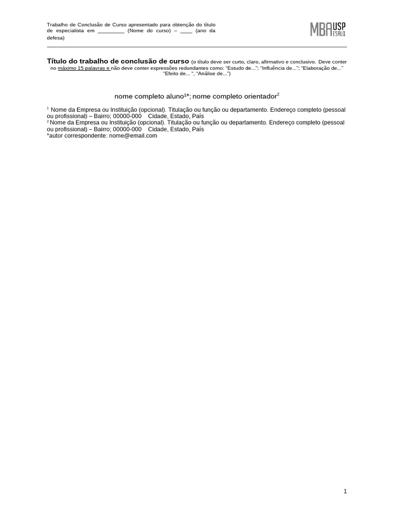 Template TCC - MBA USP ESALQ | PDF