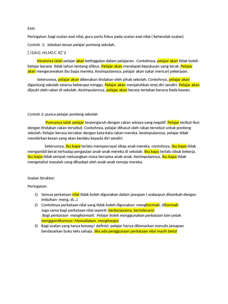 Contoh - Cara - Menjawab - Soalan - Esei - Dan - Soalan - Struktur - PM - Terkini 2024 | PDF