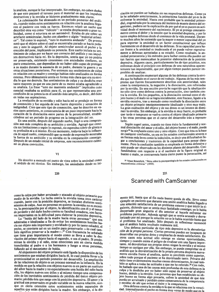 Klein, M Envidia y Gratitud Cap 6, 7 y Conclusiones | PDF