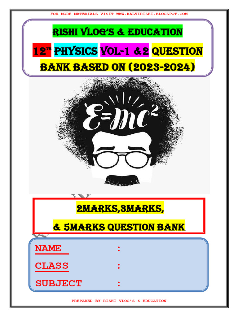 12th Physics Question Bank 2023-24 Youtube | PDF
