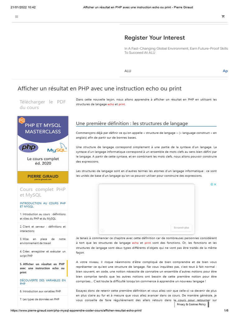 6afficher Un Résultat en PHP Avec Une Instruction Echo Ou Print ...