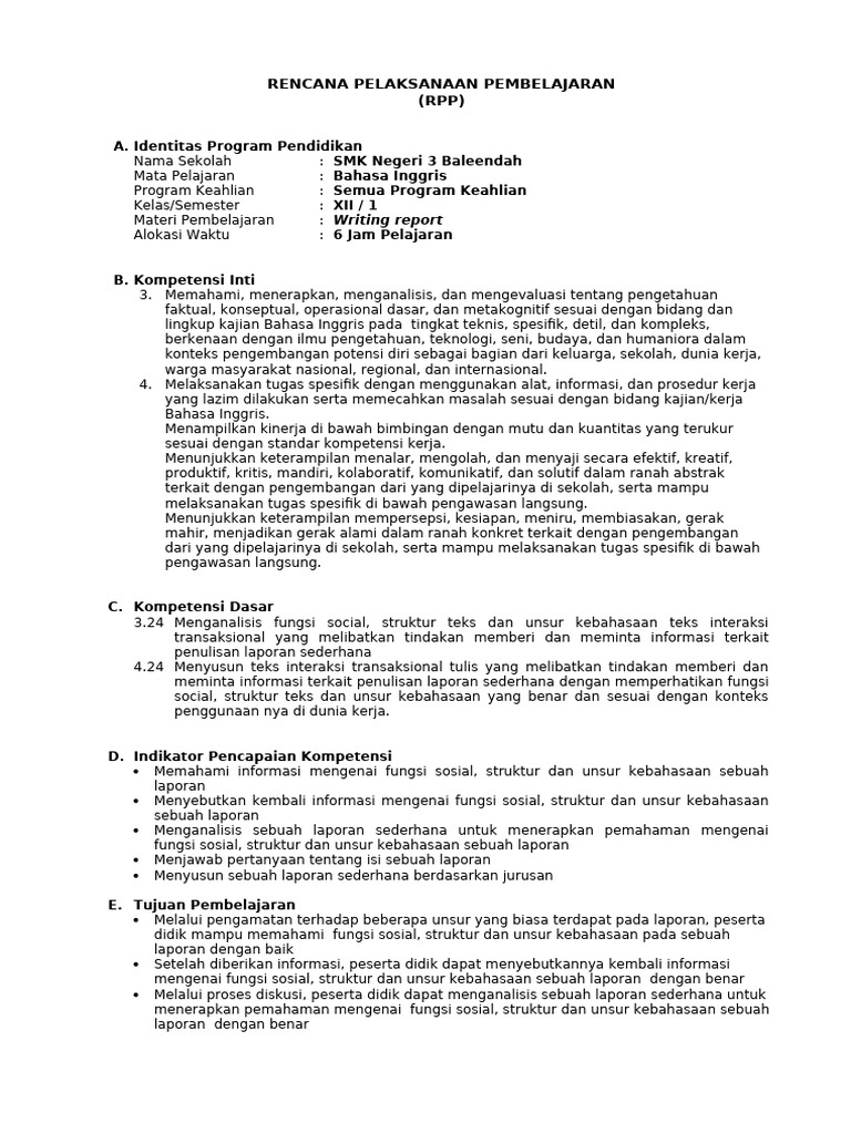 RPP 1 (3.25) Writing Report | PDF