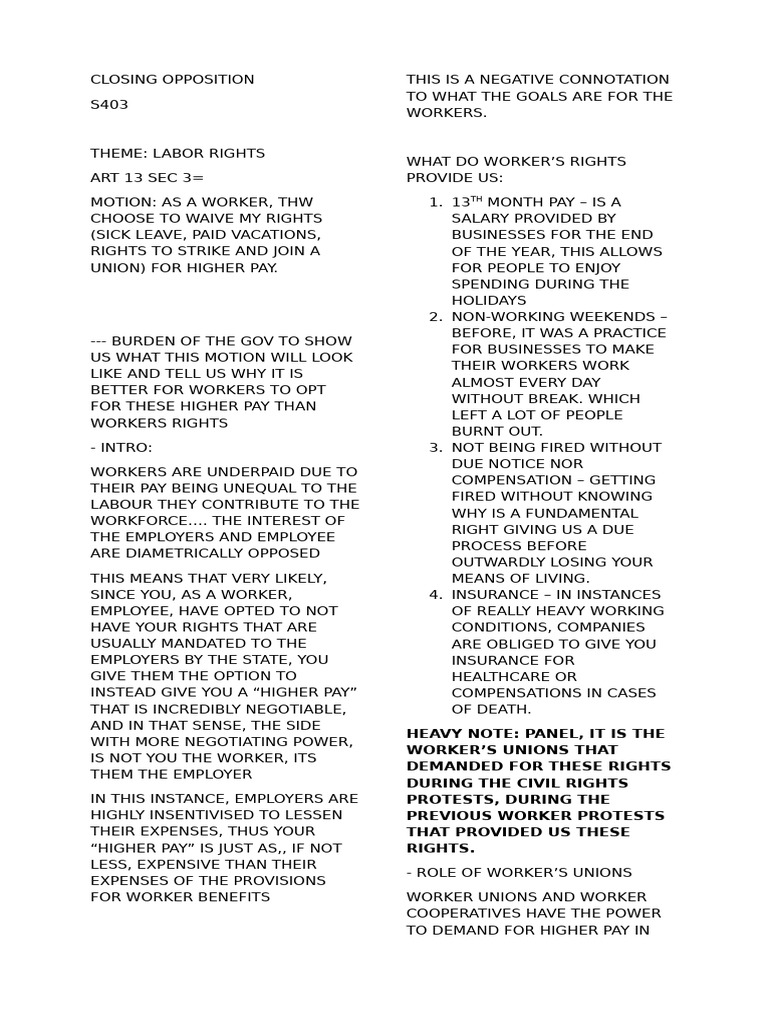 As A Worker, THW Choose To Waive My Rights (Sick Leave, Paid Vacations ...