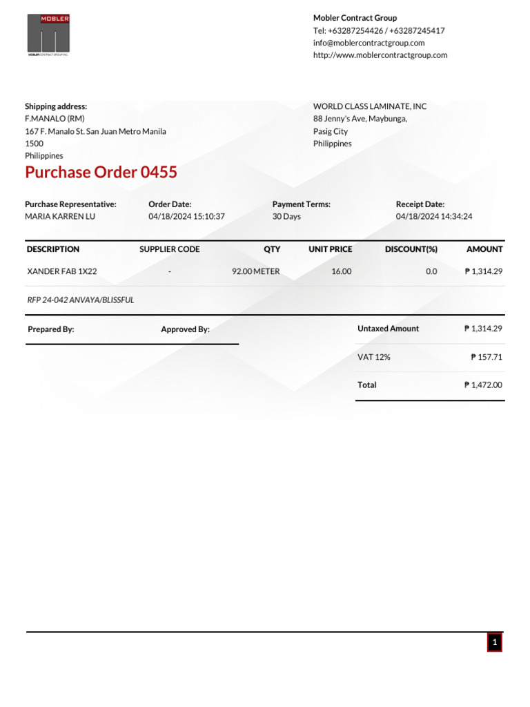 Sample Purchase Order | PDF