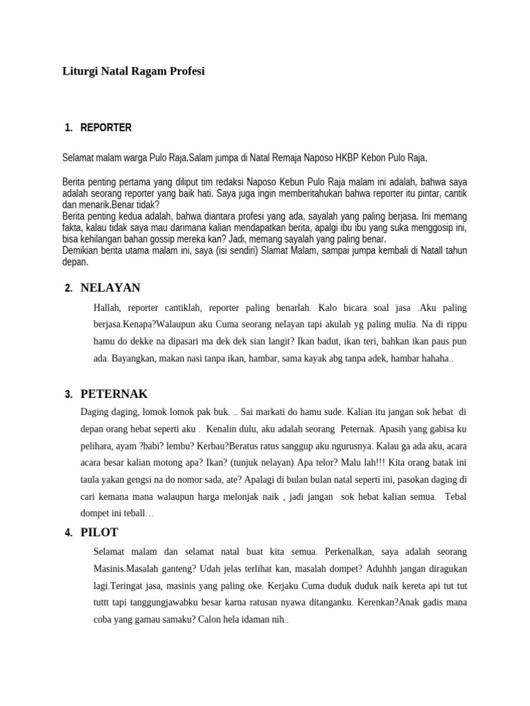 Liturgi - Natal - Ragam - Profesi - HKBP 2023 | PDF