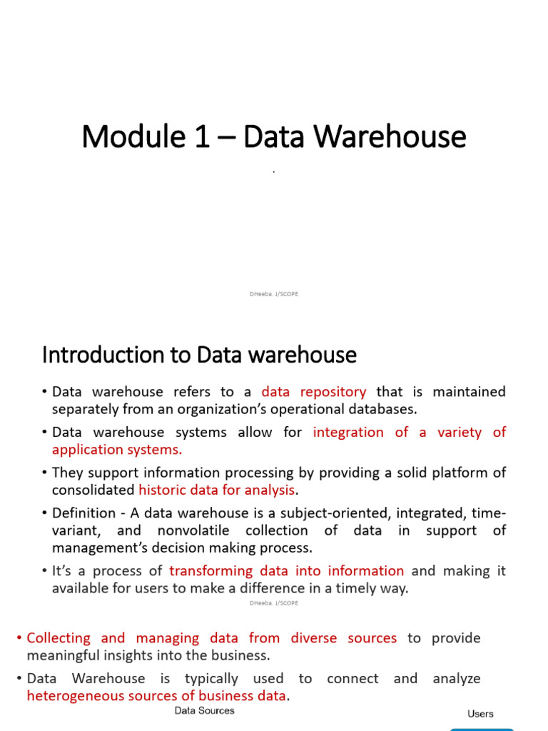 1-Introduction to Data warehouse, Data Warehouse models-15-07-2024 | PDF