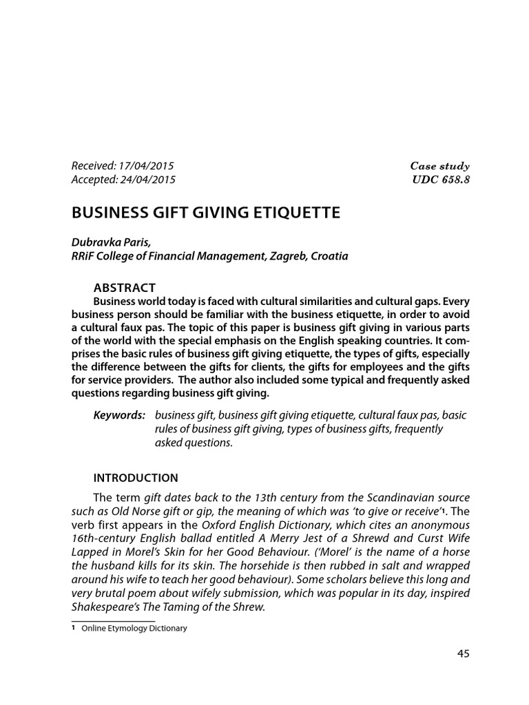 BUSINESS GIFT GIVING ETIQUETTE, Croatia, Southeast Europe (8 Pages) | PDF