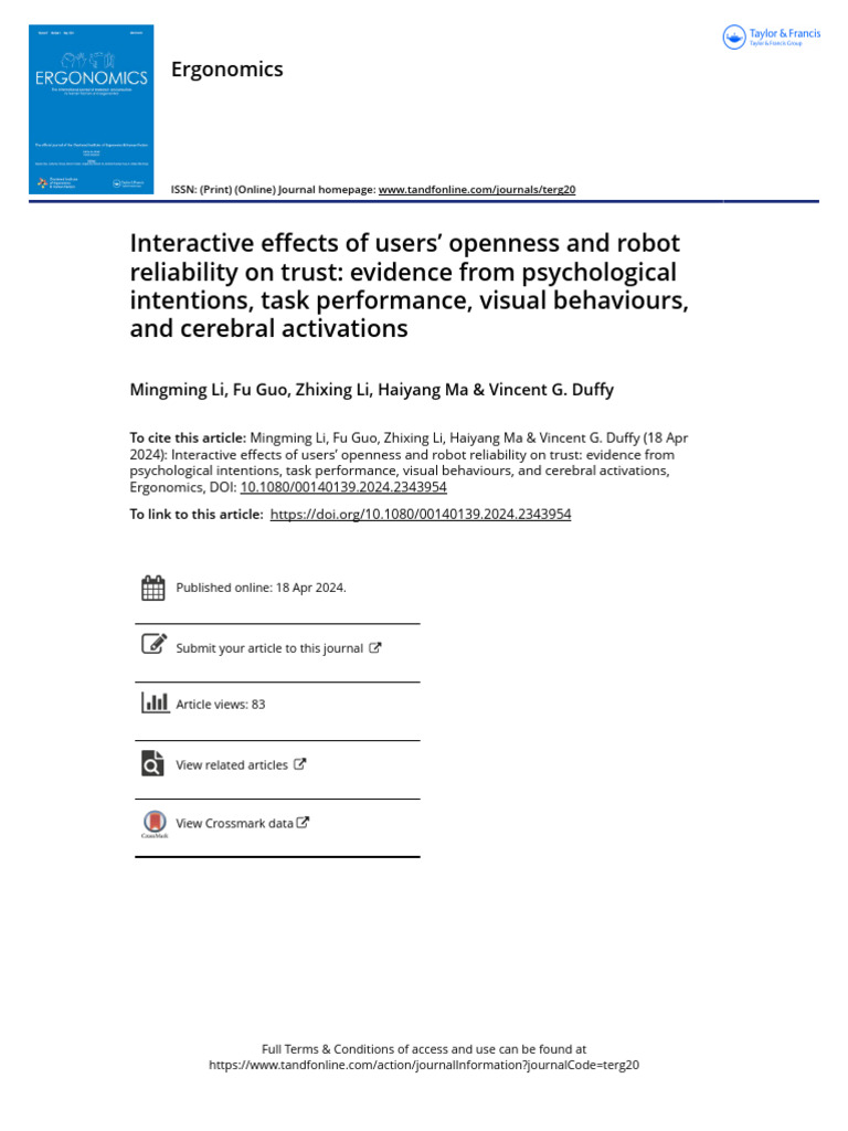 Interactive Effects of Users Openness and Robot Reliability On Trust ...