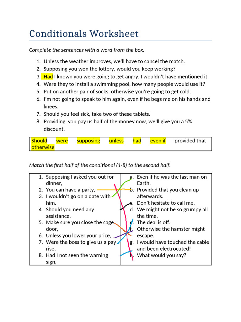 Conditionals Worksheet | PDF