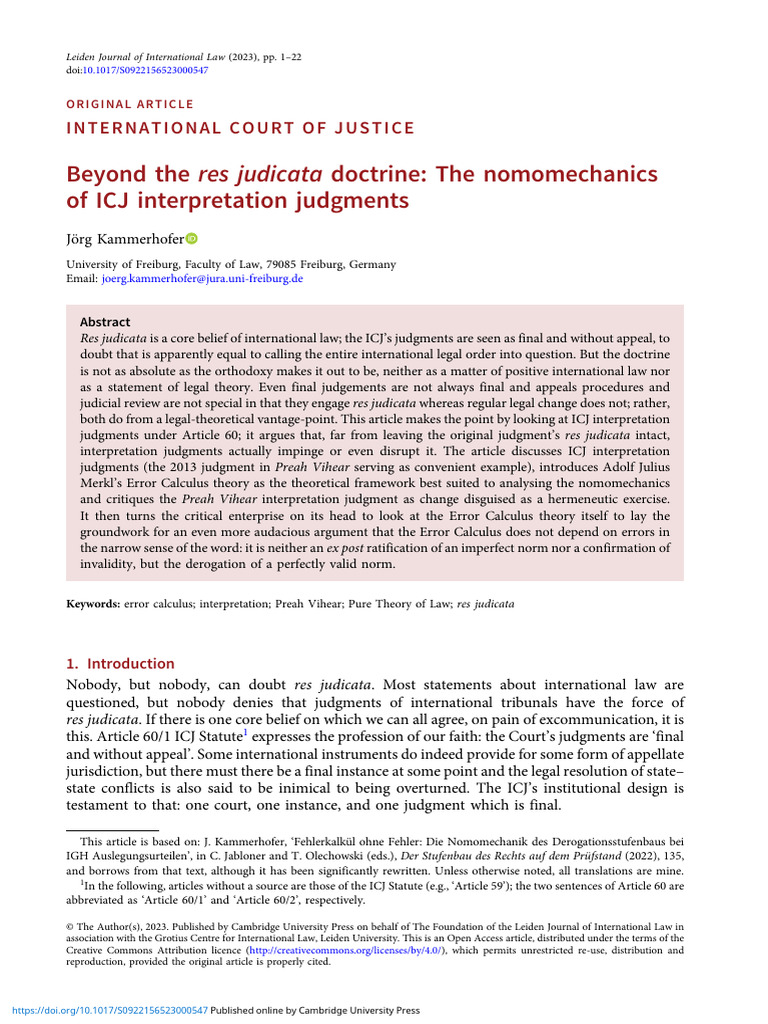 Beyond The Res Judicata Doctrine The Nomomechanics of Icj ...