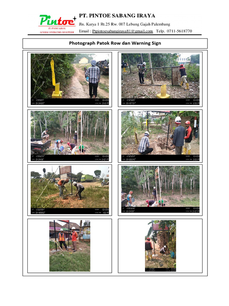 Photograph pemasangan dan repair patok row dan warning sign | PDF