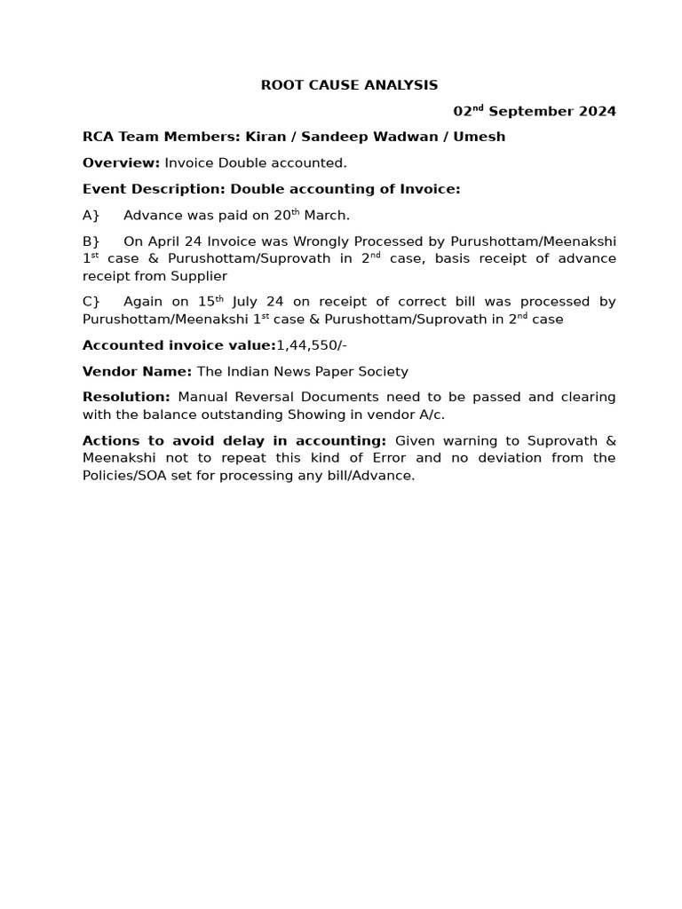 RCA-Documentation - Template | PDF