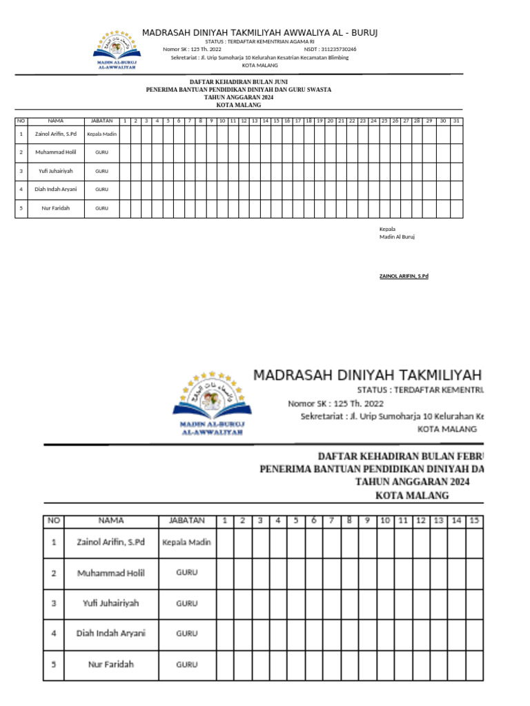 Contoh Format Absensi | PDF