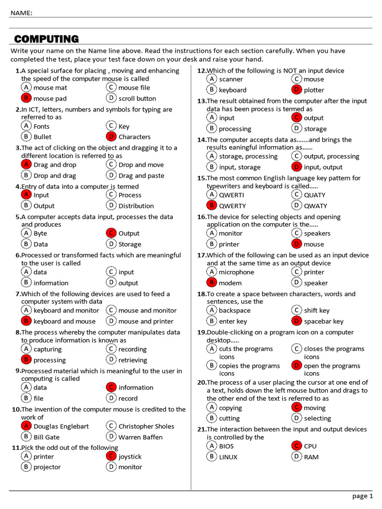 Answers b7 Computing 1 | PDF | Computer Keyboard | Input/Output Answers b7 Computing 1 | PDF | Computer Keyboard | Input/Output