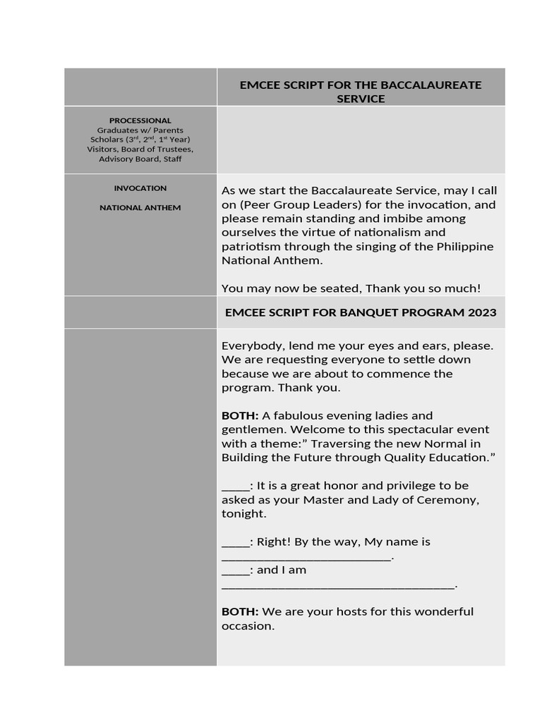 Emcee Script For Banquet 2023 | PDF