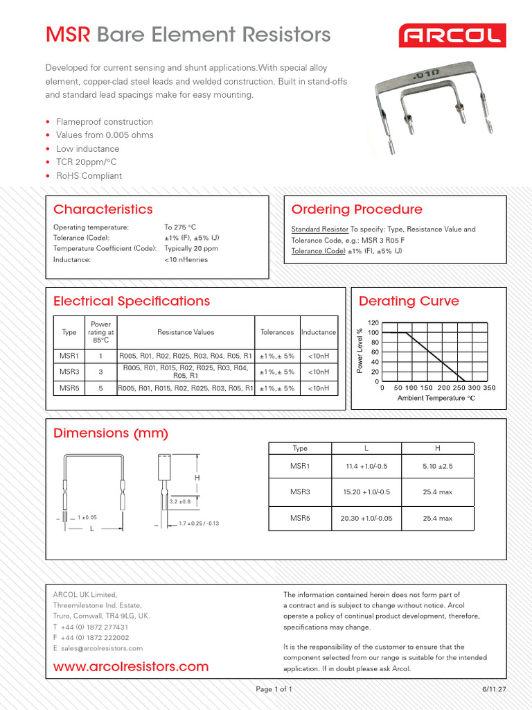 Bare Element Resistors: Characteristics Ordering Procedure | PDF