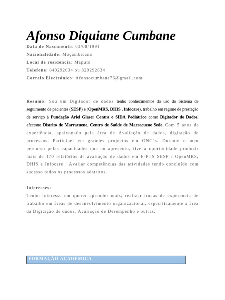 Afonso Diquiane Cumbane | PDF