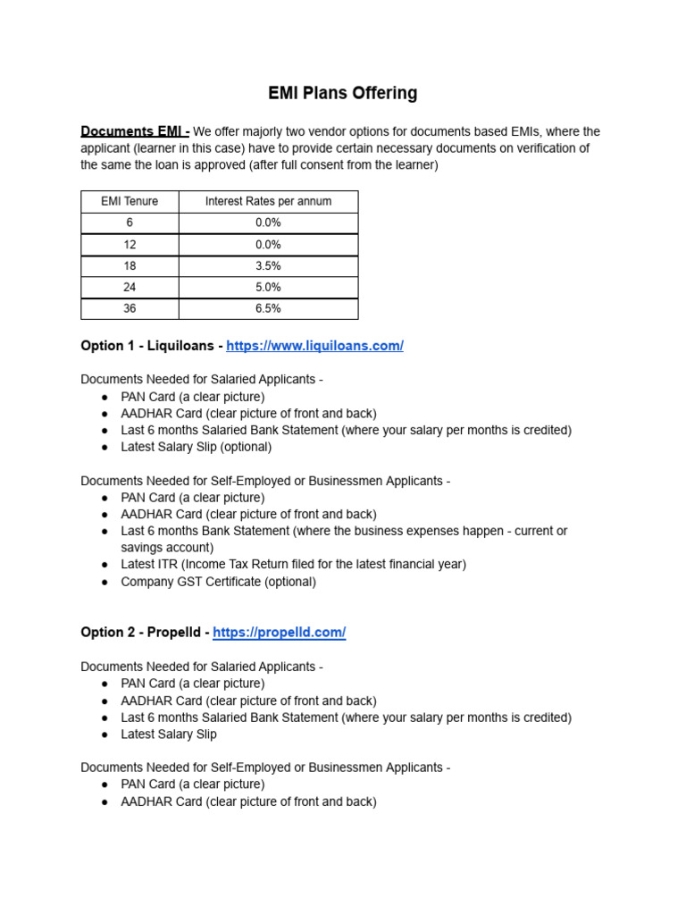 EMI Plans Offering | PDF