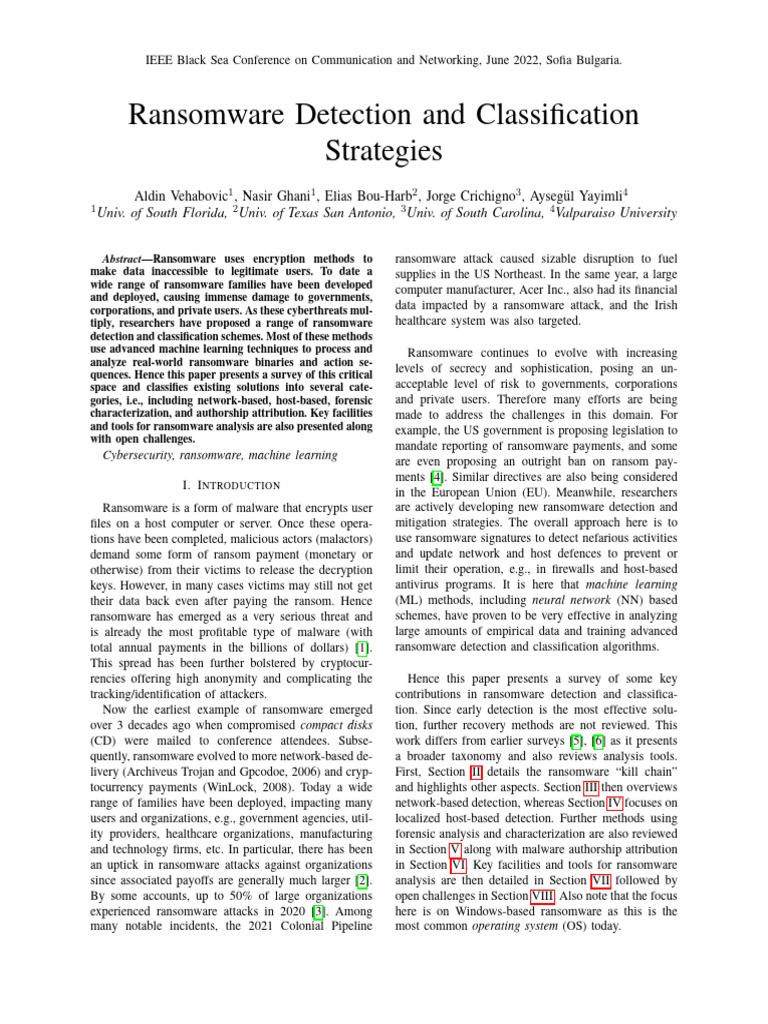 Ransomware Detection and Classification Strategies | PDF