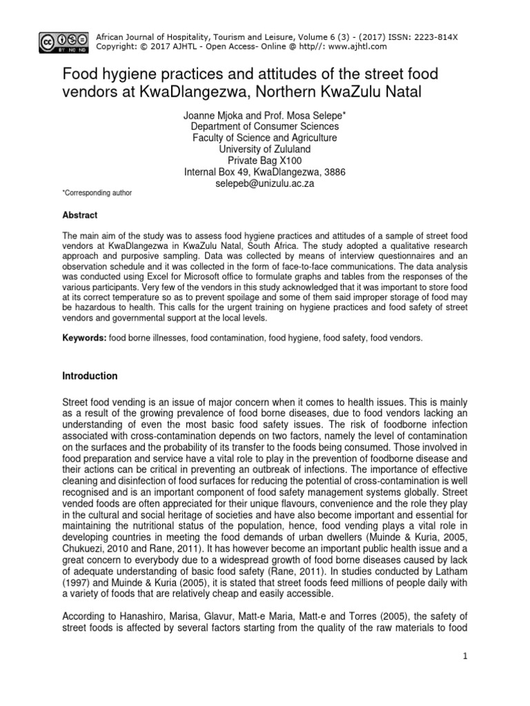 Food Hygiene Practices and Attitudes of | PDF | Food Safety | Foodborne ...