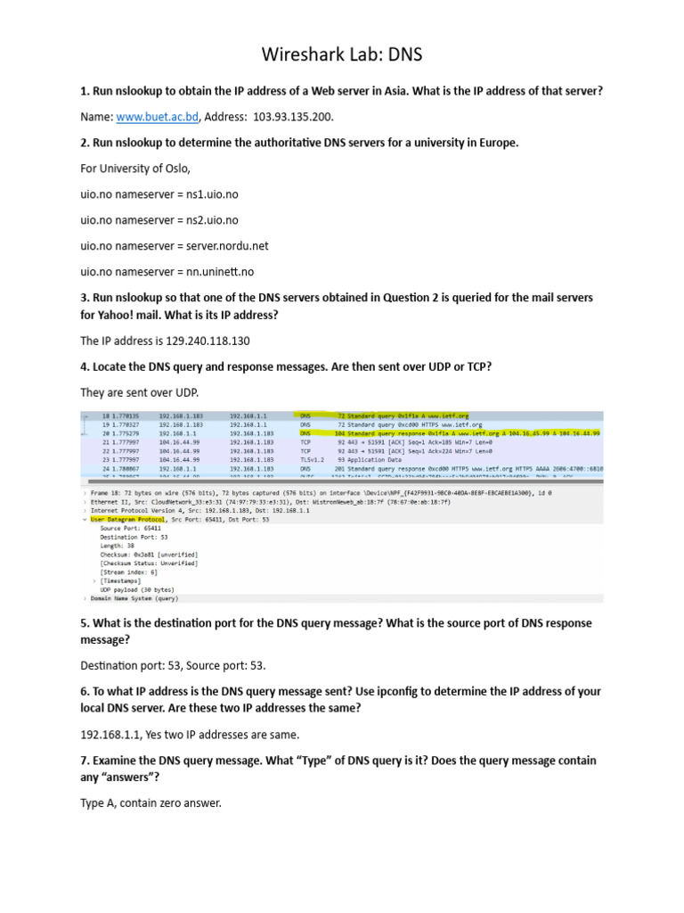 Wireshark Lab: DNS: WWW - Buet.ac - BD | PDF