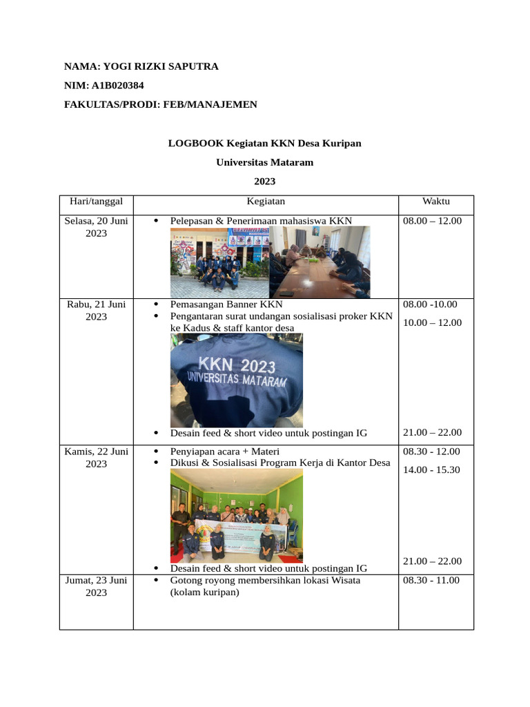 Logbook Yogi Rizki Saputra | PDF