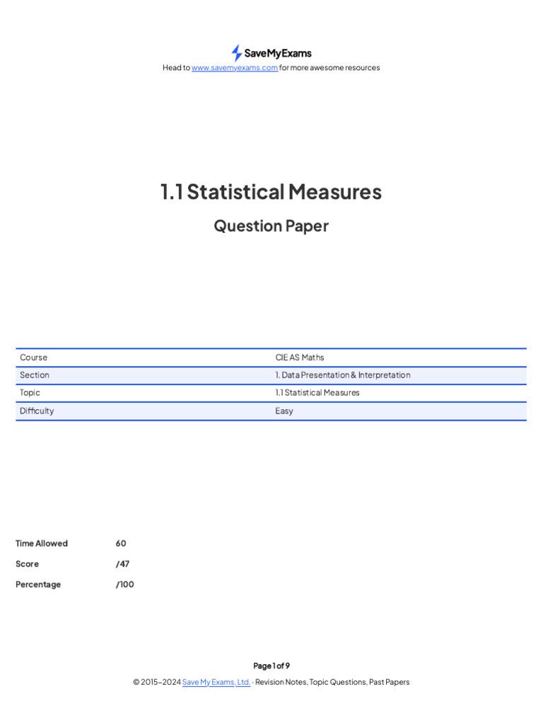 CHp1 - Statistics 1 - Easy | PDF