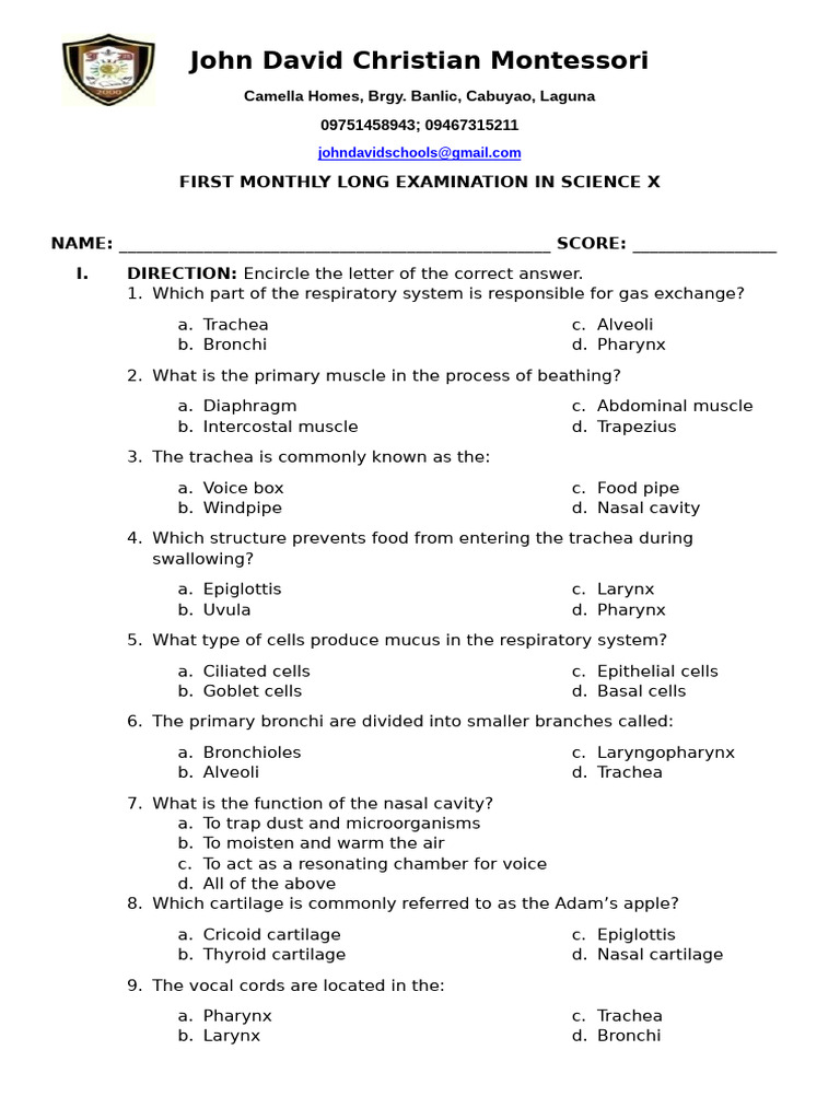 FIRST MONTHLY LONG EXAMINATION IN SCIENCE X | PDF