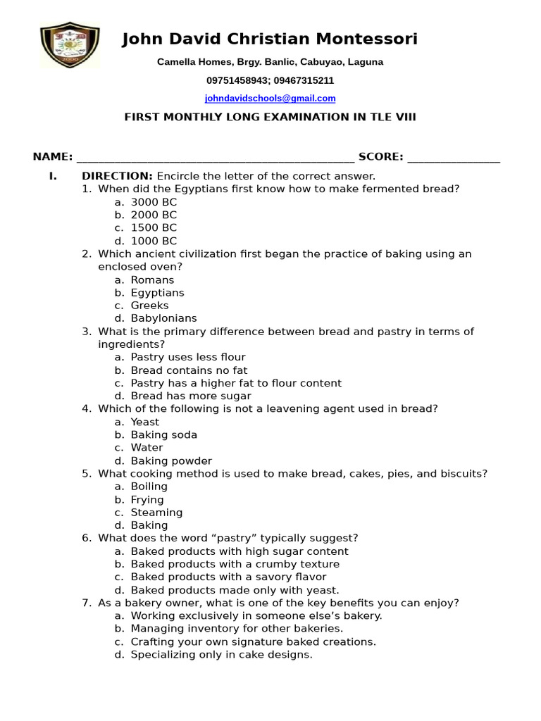 First Monthly Long Examination in Tle Viii | PDF
