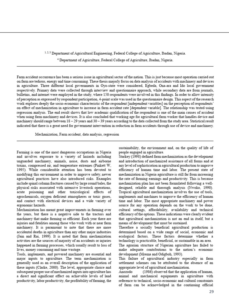 Farm Accident Data Analysis in Nigeria | PDF | Coefficient Of ...