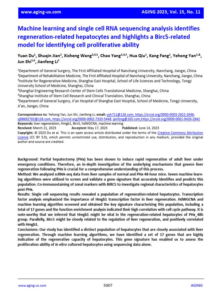 Machine Learning and Single Cell RNA Sequencing Analysis Identifies | PDF